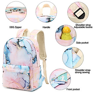 BTOOP Girls School Backpack Marble Schoolbag Laptop Bookbag Insulated Lunch Tote Bag Purse Teens Boys Kids (Marble 31-pink)