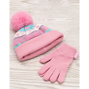 Barbie Hat and Gloves Kids Girls Pink Logo Knitted Pom Winter Beanie