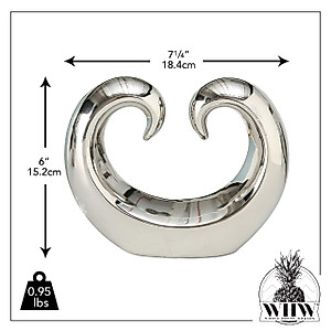 WHW Whole House Worlds Eternity Double Curled Wave Sculpture, Decorative Modern Art, Silver Titanium Glazed Ceramic Stoneware, 8 1/4 Inches, Abstract Table Top Accent