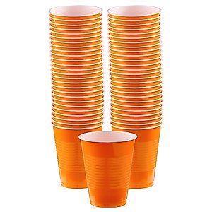 Amscan Big Party Pack Plastic Cups, 50 Count (Pack of 1), Orange Peel
