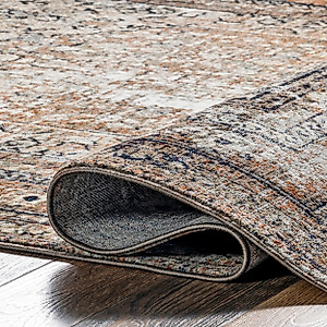 nuLOOM Charvi Distressed Medallion Fringe Area Rug - 7x10 Area Rug Vintage Beige/Ivory Rugs for Living Room Bedroom Dining Room Kitchen