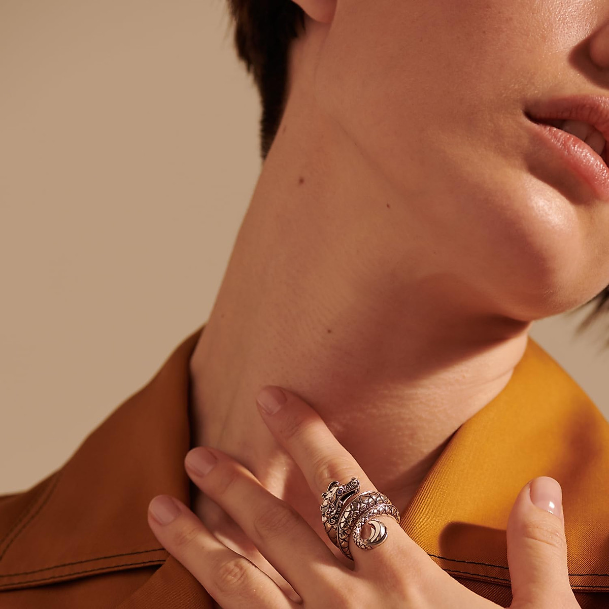 John Hardy Women's Legends Naga Silver Ring with Blue Sapphire Eyes, Size 7