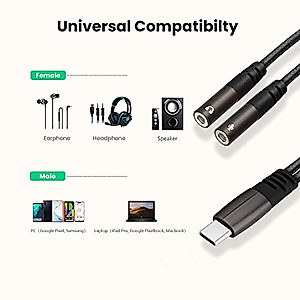 USB C Microphone Adapter, USB C to 3.5mm Combo 3.5mm Hi Fi Audio & Mic Jack Splitter Compatible with iPad Pro, iPad Air, MacBook, Pixel 7 6 Pro 5 4 XL, Galaxy S23 S22 S21 Ultra Note 20 Ultra