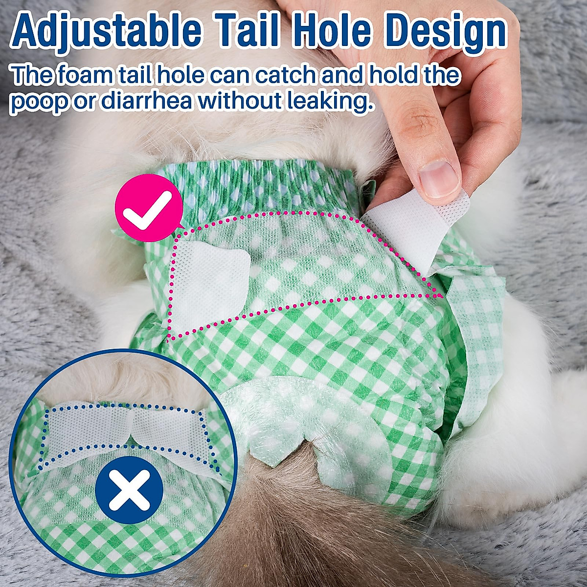 Pet Soft Disposable Cat Diapers - Diapers for Female & Male Cats, Puppy Doggie Diapers for Female Dogs with Adjustable Foam Tail Hole, Medium (24Pcs, Green)