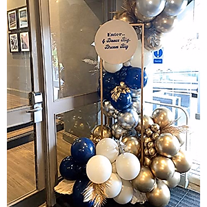 Navy Blue Balloon Garland Arch Kit,160pcs Royal Dark Blue White Sand and Chrome Gold Silvery Latex Balloons for Birthday Wedding Baby Shower Party Decorations