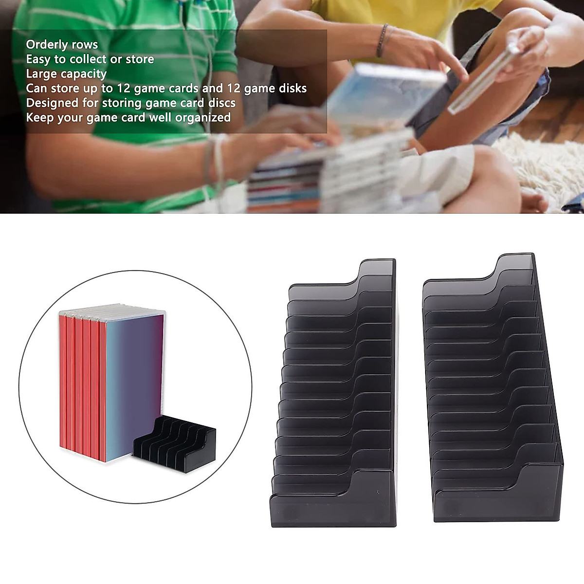 2 Pack Game Storage Bracket for Nintendo Switch Lite (Up to 24 CD Disc), Game Holder Rack Organizer for Gaming Blu-Ray Disks, Black