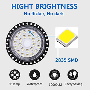 UFO Led Lights 50W, 10000LM High Bay Led Shop Lights - 6000K-6500K Daylight White Ultra Thin LED Warehouse Lights Lamp for Warehouse Shop Garage Barn Workshop Gym Lighting