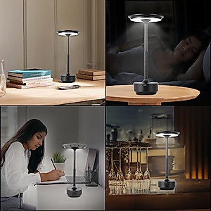 HAPYGI Rechargeable Cordless LED Table Lamps Touch Sensor Light, 3-Levels Portable Dimming Wireless Battery Operated Lamp，Nightstand Lamp/Night Light/Restaurant Table/Outdoor/Coffee/Bar (Black)…