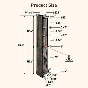 OKD Tall Corner Cabinet, Farmhouse Storage Cabinet with Barn Door Design & Adjustable Shelves, Home Space Saver for Bathroom, Living Room, Dark Rustic Oak