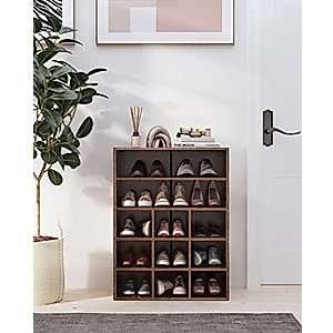 HAIOOU Shoe Cubby, 9-Cube Stackable Wood Shoe Rack Organizer 5-Tier Freestanding Wooden Shoe Stand with 2 Storage Shelf for 10-15 Pairs, Ideal for Apartment Entryway Closet Organization - Rustic Brown