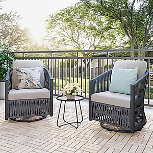 Yechen 3 Pieces Patio Bistro Set - Outdoor Swivel Bistro Table and Chairs Set of 2 with Cushion, High Back Patio Chairs Set of 2 with Metal Side Table, for Backyard Deck Porch Balcony