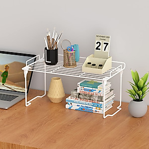 iPEGTOP Stackable Cabinet Shelf Organizers, Set of 2 Kitchen Countertop Cupboard Storage Rack, Pantry Stand Shelves Space Saving for Kitchen, Bedroom, Bathroom, White