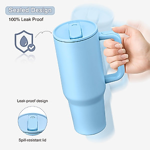 Pawtong 40oz Magnetic Lid Insulated Tumbler with Handle, 360° Rotating & Removable Cover, Leak-Proof Travel Mug with Soft Silicone Straw for Drivers, Commuters, Road Trips, Dishwasher Safe (Blue)