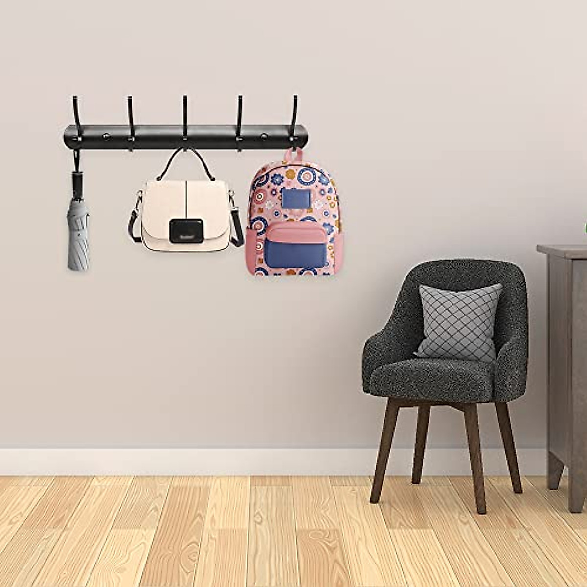 LIJCC 2 PCS Multifunction Heavy Duty 5 Coat Hooks Mounted Coat Hanger Rail Wall Hooks Wall Coat Hanger Coat Rack for Living roon Bathroom and so on,Black