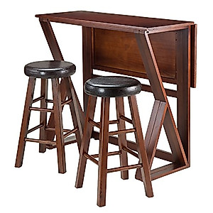Winsome 3-Piece Harrington Drop Leaf High Table with 2 Cushion Round Seat Stools, 24-Inch, Brown
