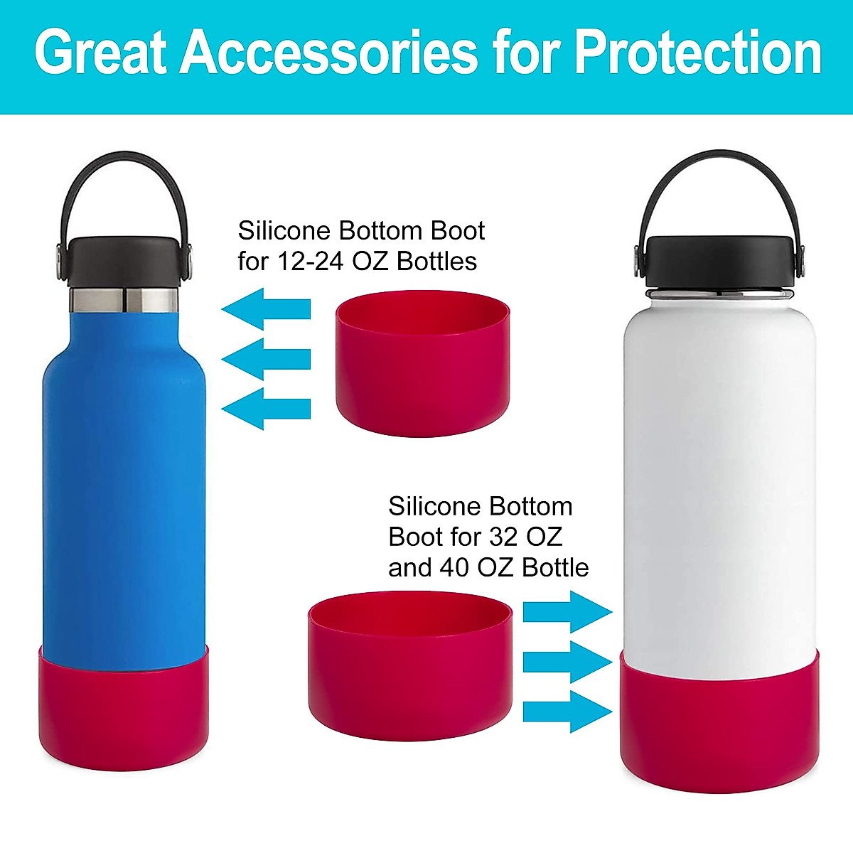 Boot for Hydro Flask 12-24 OZ Water Bottle/Stanley Tumbler, Bottom Boots for Hydroflask Sports Water Bottles, Silicone Bottom Cover Sleeve (Snapper, Fits Stanley Cups + Hydro 12-24 oz)