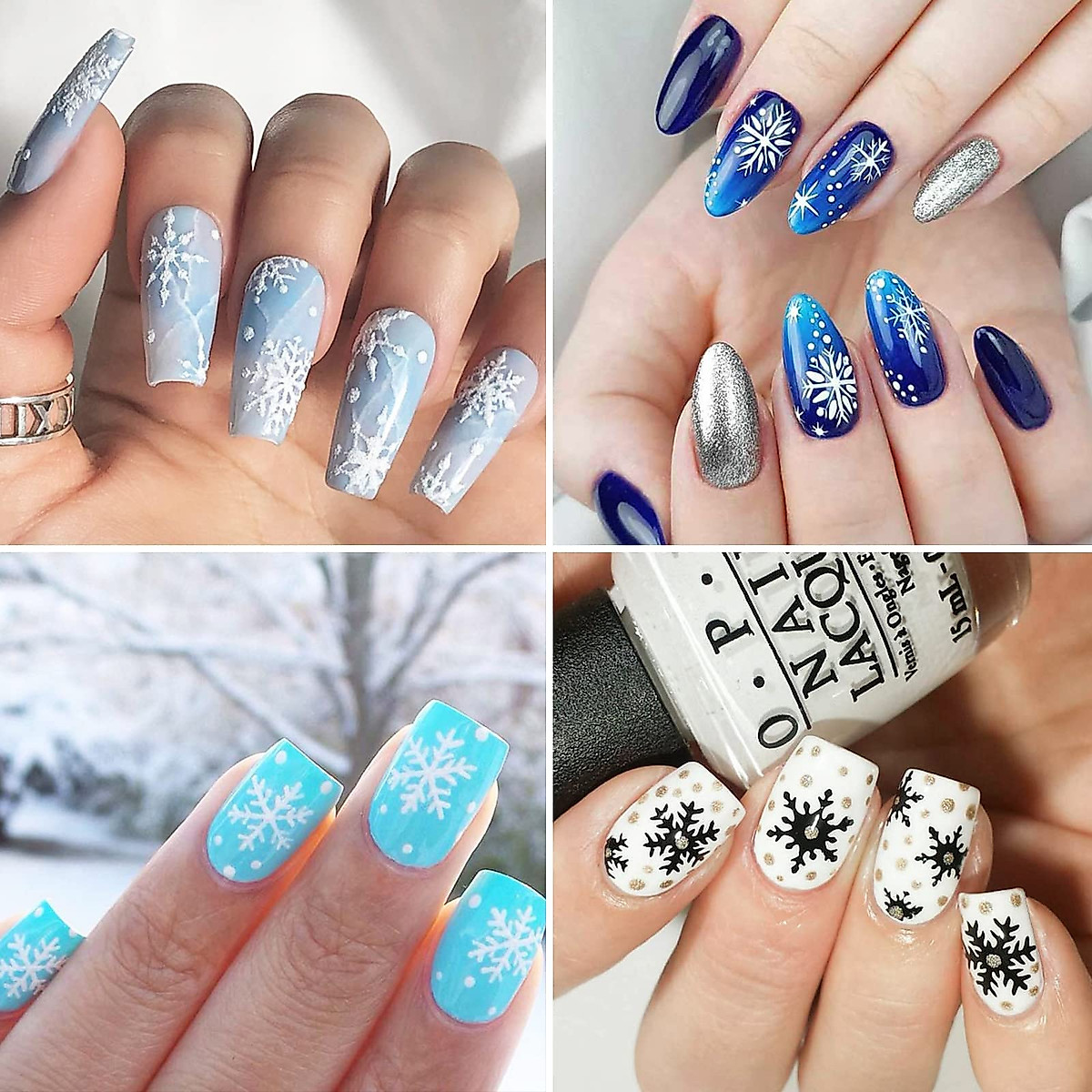 Whaline 6Pcs Snowflake Nail Art Plates Circular Rectangular Winter Stamping Plates Christmas Stamp Templates Stamping Kit for DIY Print Manicure Salon Design Xmas Gift