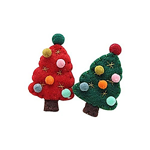 Xmas Pins Tree Brooch 2pcs Christmas Brooches Pins Wool Felt Christmas Tree Brooches Pins for Suit Shirt Sweater Random Color Diy Christmas Ornaments Diy Christmas Ornaments