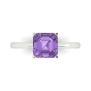 Clara Pucci 2.0 ct Asscher Cut Solitaire Simulated Alexandrite Engagement Bridal Promise Anniversary Ring 18K White Gold Size 8.25