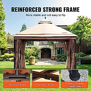 VEVOR Patio Gazebo for 10-12 Person, 10 x 13 FT Backyard Gazebo, with Mosquito Netting, Metal Frame, and PU Coated 180G Polyester, Outdoor Canopy Shelter for Patio, Backyard, Lawn, Garden, Deck