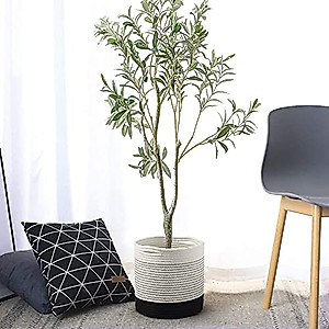 Gumcoly Jute Cotton Rope Plant Basket 8" Small Planter Basket for Up to 7" Planter Round Woven Basket Decorative Flower Pot Storage Organizer Home Decor White