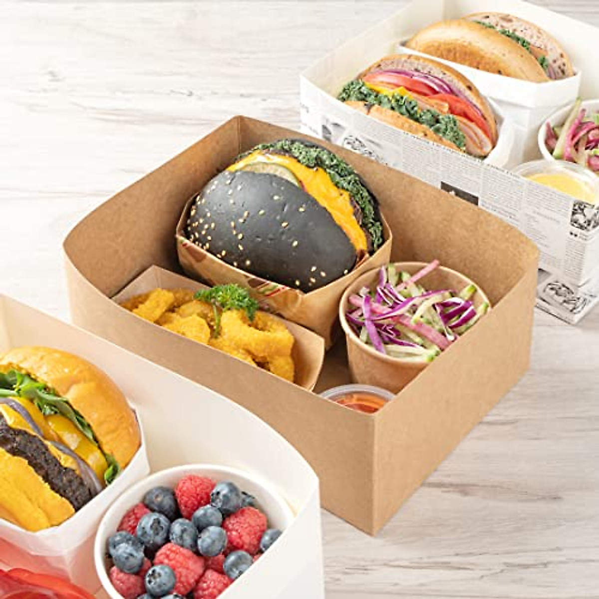 Restaurantware Bio Tek 8.4 x 6 x 3.5 Inch Burger Trays 100 Disposable Paper Food Trays - Recyclable Sturdy Kraft Paper Movie Snack Trays For Meals Snacks And Baked Goods