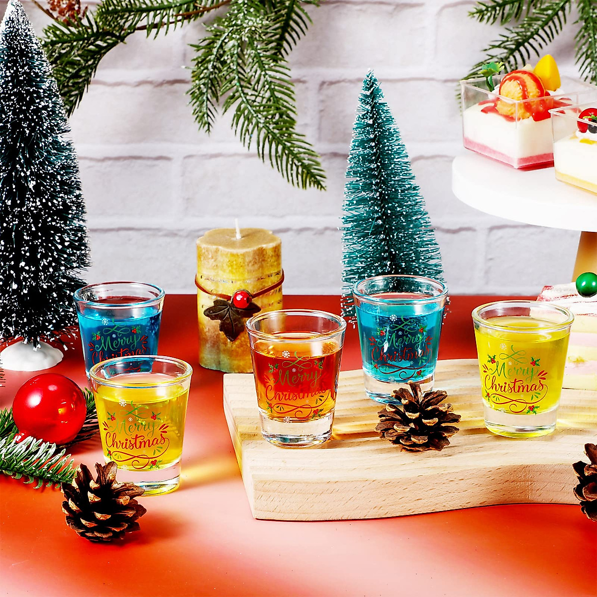 Lounsweer 6 Pcs Merry Christmas Shot Glass Set 2 oz Clear Holiday Cocktail Glasses Funny Shot Glasses Bulk, Cool Shot Cups with Weighty Base for Christmas Party Decoration Whiskey Drinkware Supply