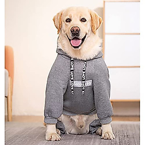 Dog Hoodie Winter Coat for Large Medium Dogs, Pullover 4 Legs Dog Warm Coat Hooded Sweatshirt, Dog Fleece Hoodie Coat for Winter Cold Weather (3X-Large, Grey)