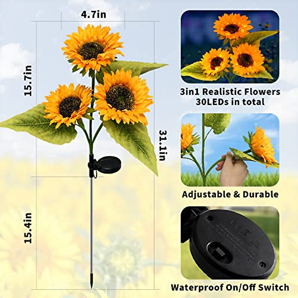 SUWEAZC Sunflower Solar Lights 2 Pack Upgraded Solar Garden Lights LED with 6 Sunflowers Outdoor Waterproof Decorative Solar Flower Lights for Patio Lawn Yard Pathway