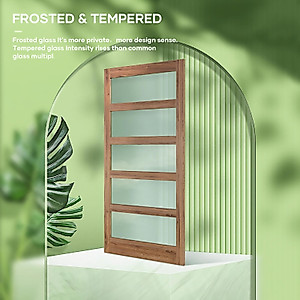 FREDBECK 42 x 84 inch Glass Barn Door with 7FT Barn Door Hardware Kit Included,5-Panel Frosted Glass, Water-Proof Surface,Pre-Drilled Holes,Need Assembly,Fit 38in-41in Opening