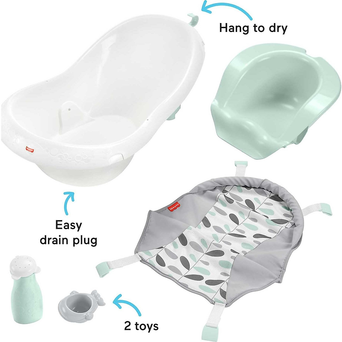 Fisher-Price 4-in-1 Sling 'n Seat Tub – Pacific Pebble, convertible baby to toddler bath tub with support and seat