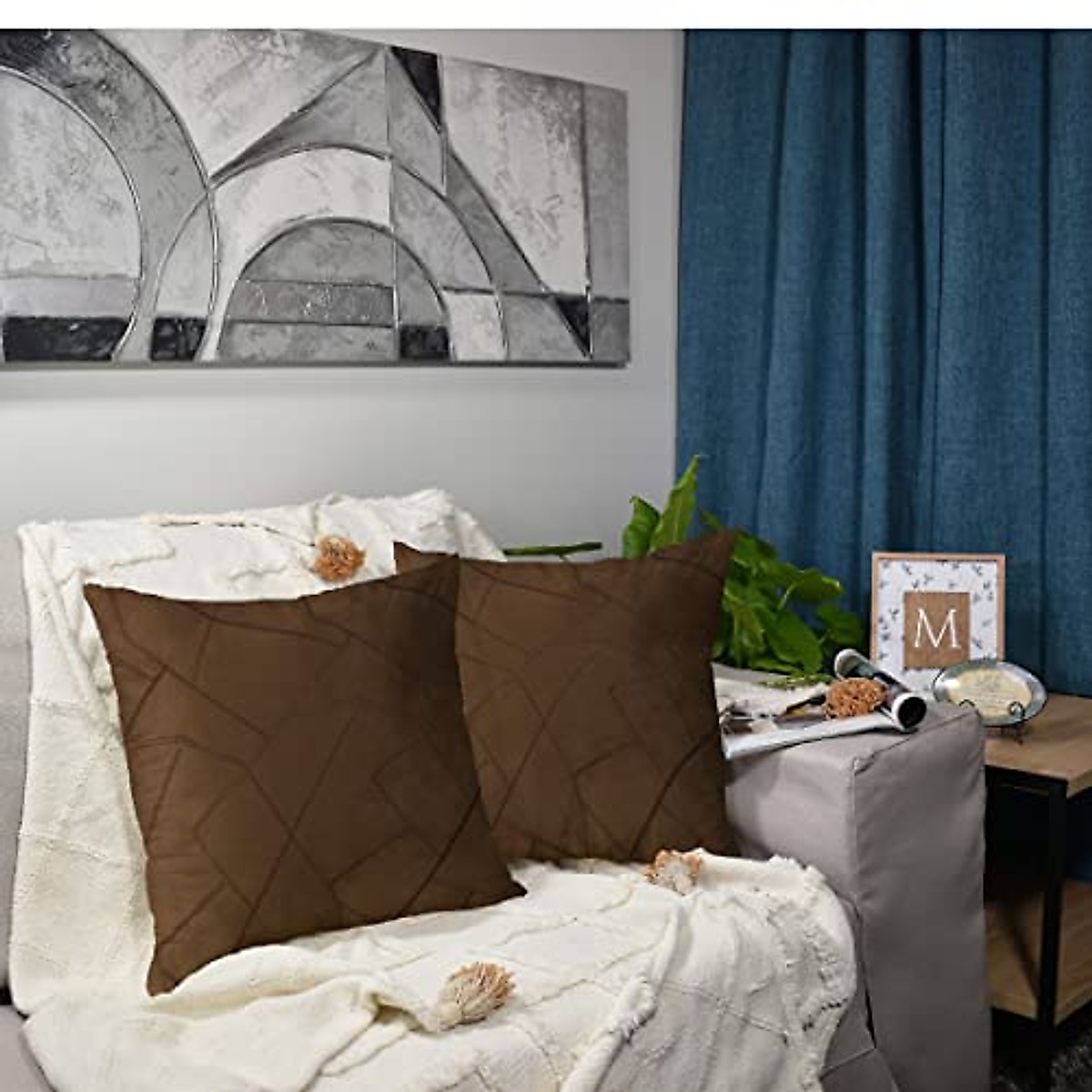 Microtex innovation- Set of 2 Throw Pillows with Stuffing Included, 18x18 Bed Pillows, Filled Embroidered Accent Cushions for Home Décor, Filling 100% Polyester Fiber, Made in USA (Brown)