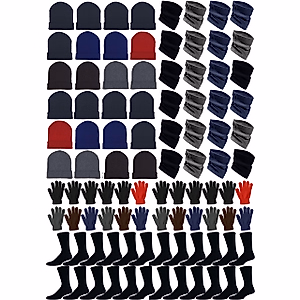 96x Winter Gloves, Beanies, Crew Socks, Neck Warmers Donation Charity Care Bulk Bundle (24 Beanies / 24 Pairs Gloves / 24 Neck Gaiters / 24 Pairs Crew Socks(Black))