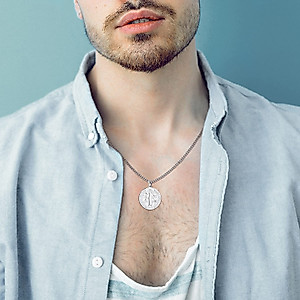 FJ Saint Benedict Necklace 925 Sterling Silver, NR Cross Protection Pendant,Round Coin Antiqued Religious Protector Talisman Pendant