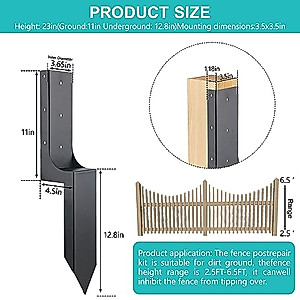 Fence Post Repair Stakes, Heavy Duty Steel Fence Post Anchor Ground Spike, for Repair Broken Wood Fence Post（2 Pack - 23.8in）