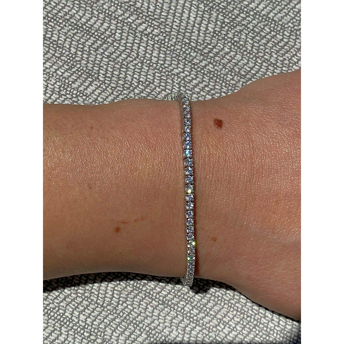 HarlemBling Real Solid 925 Sterling Silver 2mm CZ Tennis Bracelet - 6-8.5" Iced Diamond One Row Bracelet - Thin & Great For Classy Everyday Look (7.5)