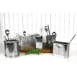 LENITH Kitchen Utensil Chopsticks Perforated Holder with Hooks - 304 Stainless Steel Storage for Organizer Dishwasher Safe (Large Rectangle)