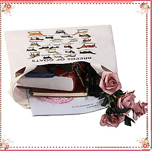 JYTAPP Goat Knowledge Bag Breeds Of Goats Canvas Tote Bag for Goat Lovers Goat Farmer Gift Goat Mom Reusable Grocery Bag