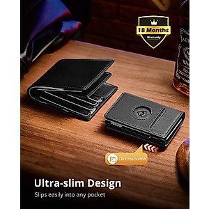 YESIIW Airtag Wallet for Men Compatible With Apple AirTag, RFID Blocking Leather Smart Wallet Air Tag Wallets, Pop Up Card Holder with Money Clip and ID Window Black