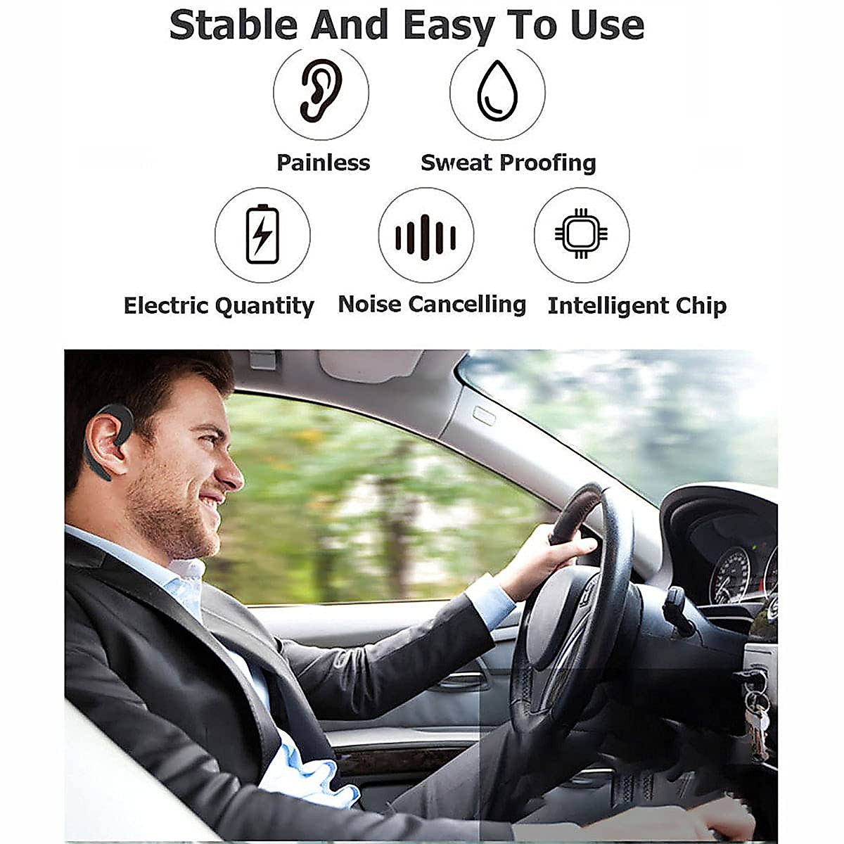 IKXO Ear Hook Bluetooth Headphones Wireless - Lightweight Single Ear Painless Noise Cancelling Earphones Waterproof with Ear Plug Charging Case 150H