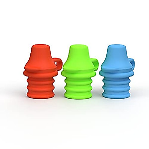 KiddiKap- No Spill Silicone Bottle Top Spout 3 Pack Bundle (Red, Blue, Green) BPA Free