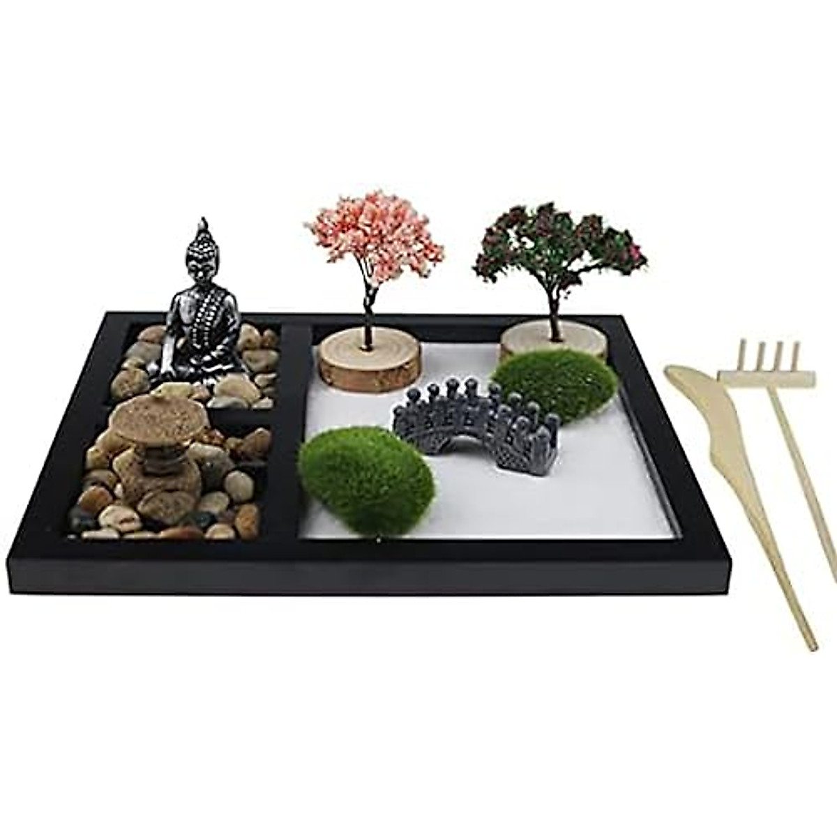 DinQ Meditation Japanese Zen Garden, Sand Garden Tools Accessories Box Set, Suitable for Home Office Desk Bonsai Decoration