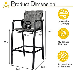 Sundale Outdoor Metal Bar Stools Set of 4,Patio Counter Height Barstools with Back Armrest, Modern Quick Dry Fabric Wrought Iron High Seating Chairs-Steel Gray