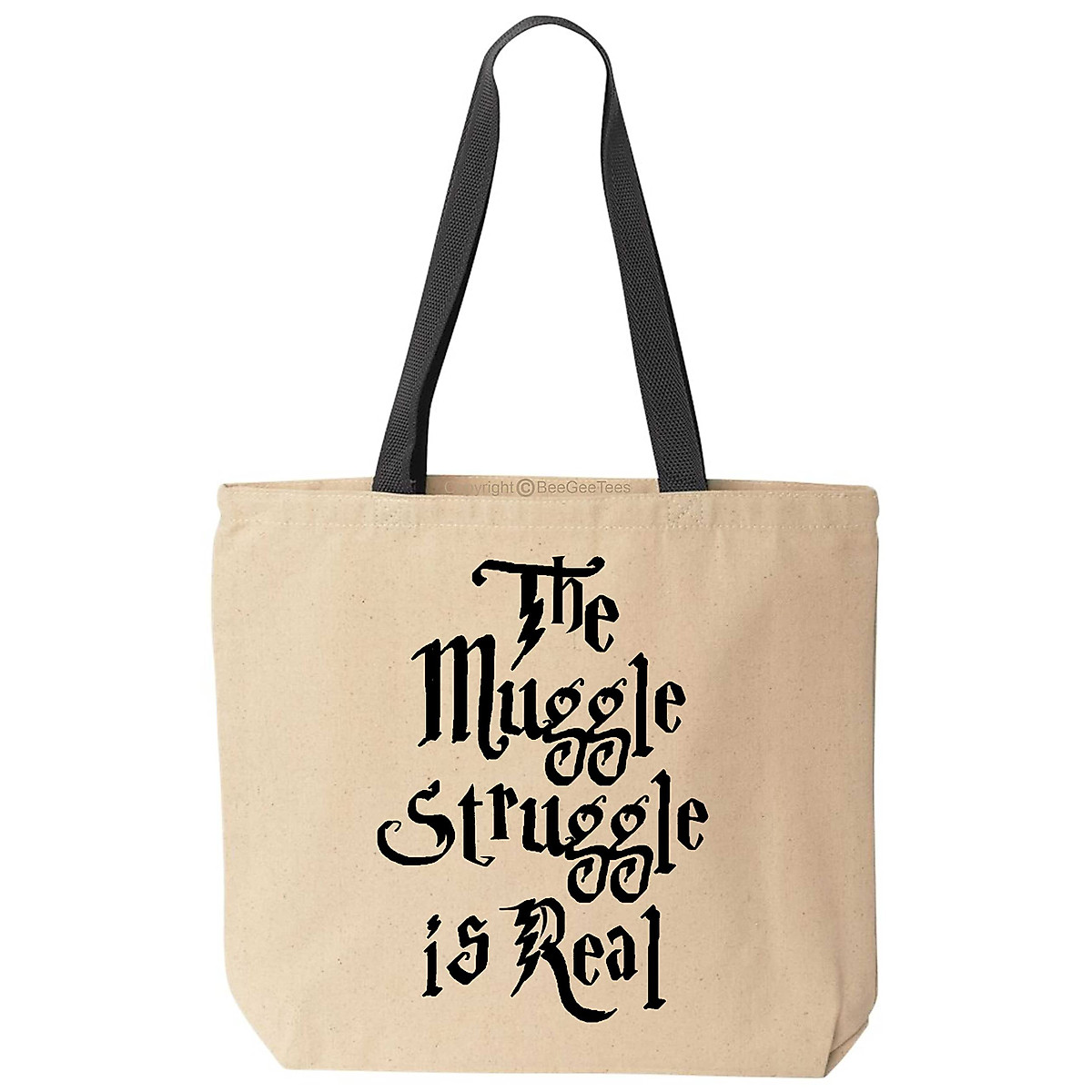 BeeGeeTees The Mug Strug Is Real Funny Wizard Reusable Canvas Tote Bag (Black Handle)