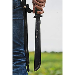 Hooyman Bush Machete with Heavy Duty Construction, Ergonomic No-Slip Handle and Belt Sheath for Gardening, Land Management, Bushcraft, Hunting and Outdoor , Black/Green