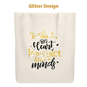 Xuniea 6 Pcs Teacher Appreciation Gifts for Women Graduation Tote Canvas Shopping Bags with Pocket (Simple Style)