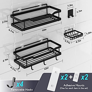 Ace Initiatives Shower Caddy 4 Pack, Adhesive Shower Organizer for Bathroom Storage & Kitchen, No Drilling, Large Capacity, Rustproof Stainless Steel Bathroom Organizer, Bathroom Shower Shelves