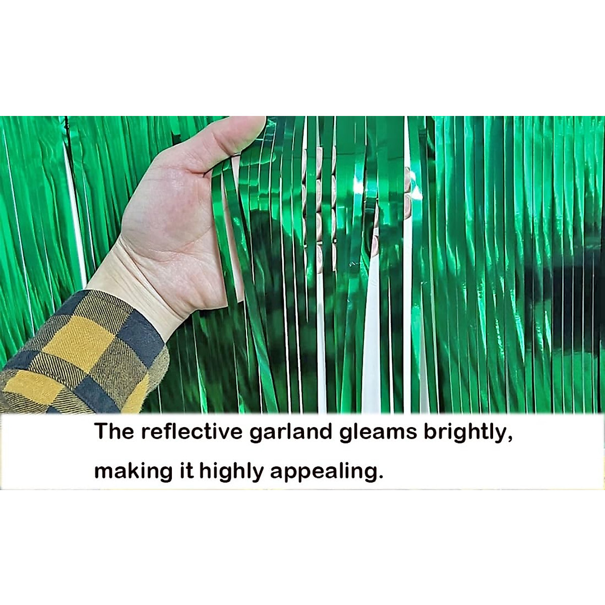 iiCheerful 4 Pack Green Total 40 Feet Foil Fringe Garland Metallic Tinsel Banner Wall Hanging Drapes Parade Float Skirting Decorations for Trailer Mardi Gras Party Birthday Wedding Baby Shower (Green)