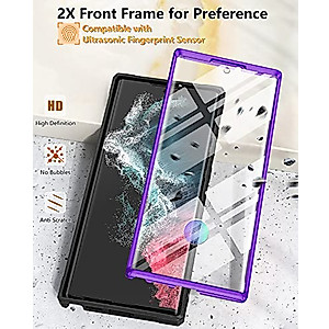 FNTCASE for Samsung Galaxy S22 Ultra Case: Built-in Screen Protector & Kickstand Full-Body Dual Layer Rugged Military Grade Shockproof Protection Heavy Duty Protective Phone Cover 5G-Purple