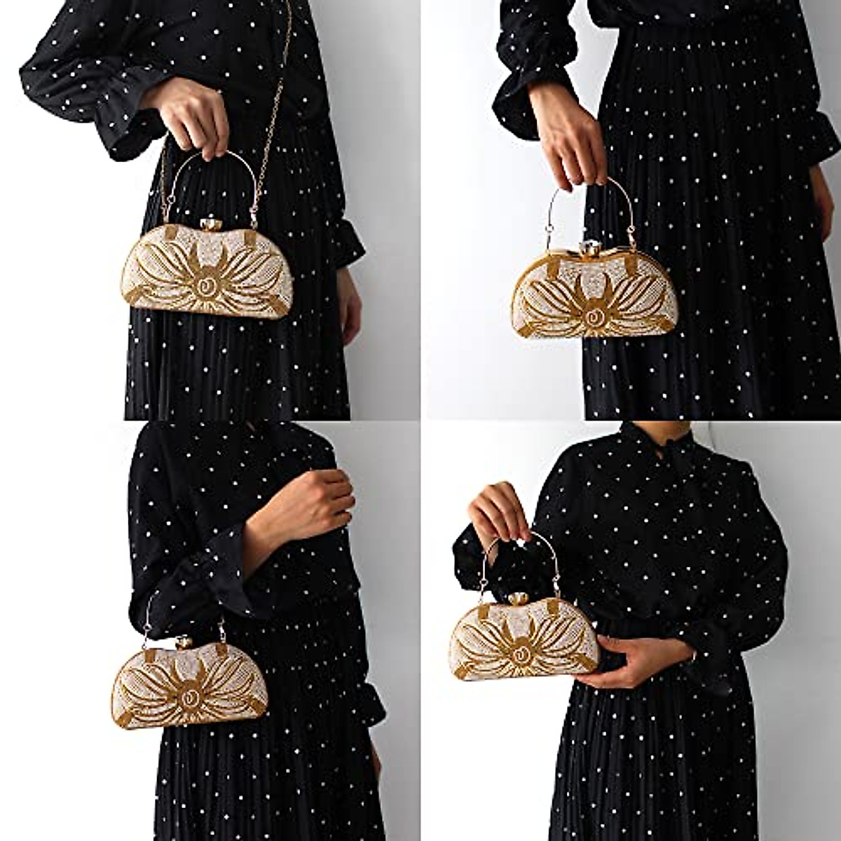 Felice Ann Mini Flower Rhinestone Studded Metal Top-Handle Bag Evening Clutch Chain Strap Cross Body Shoulder Bag